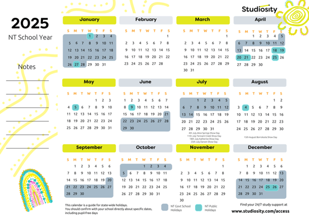 School terms and public holiday dates for NT in 2025 | Studiosity School terms and public holiday dates for NT in 2025 | Studiosity